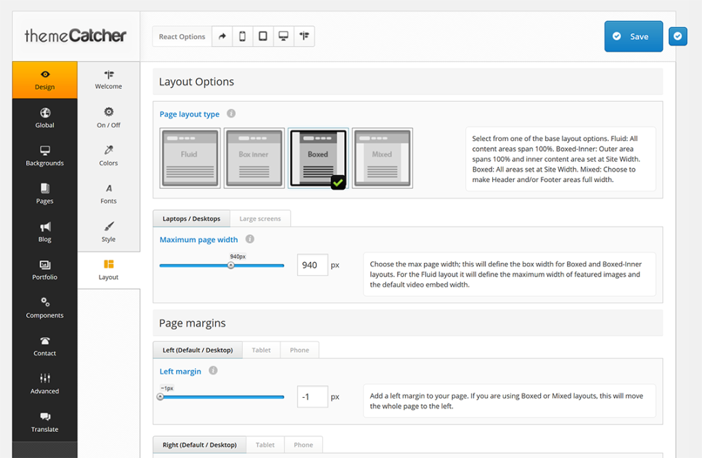 Theme options panel | ThemeCatcher Support